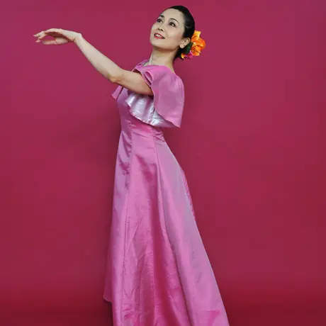 【DR079】シャンブレーシャンタンフレア袖ドレス/ピンク | I MUA