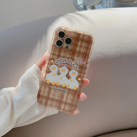 ダック iphone14/13proケース 茶色 チェック柄 iPhone12/11カバー ...