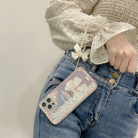 リボンスマホストラップ オシャレ 真珠デコ かわいい 使いやすい ギフトにおすすめ[M2833...