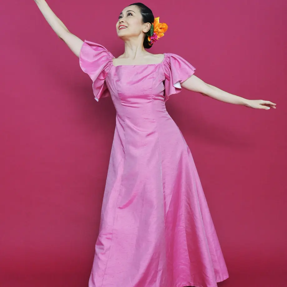 【DR079】シャンブレーシャンタンフレア袖ドレス/ピンク | I MUA