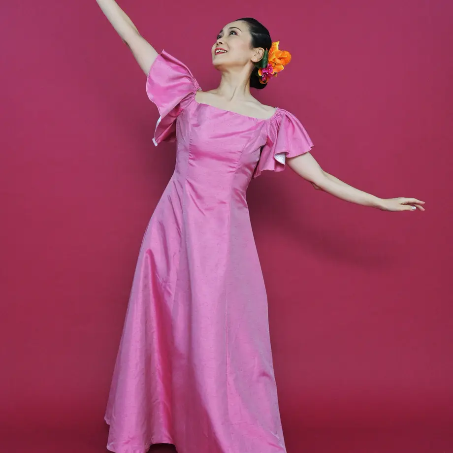 【DR079】シャンブレーシャンタンフレア袖ドレス/ピンク | I MUA