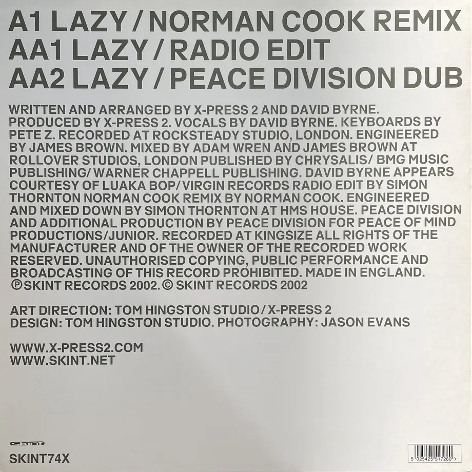 X-PRESS 2 FEAT. DAVID BYRNE / Lazy (Remixes)