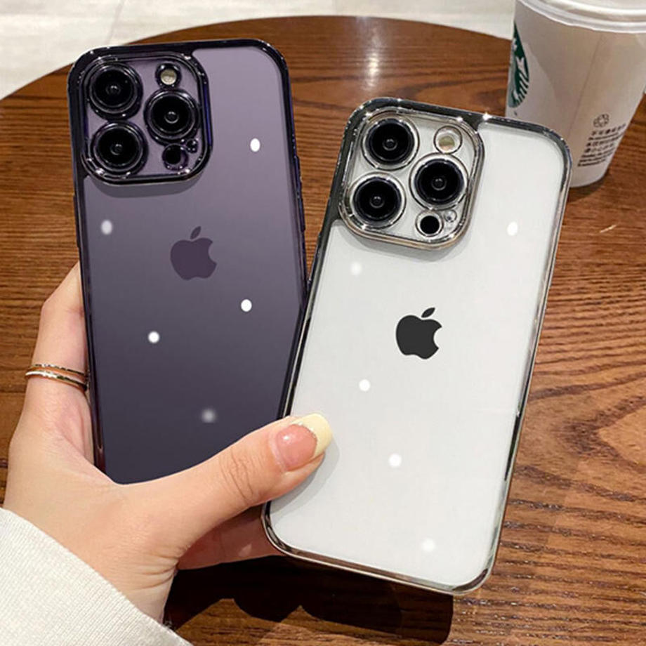 【N320】黄ばまないiphone14/14proガラスケース メタリック iphone クリ...