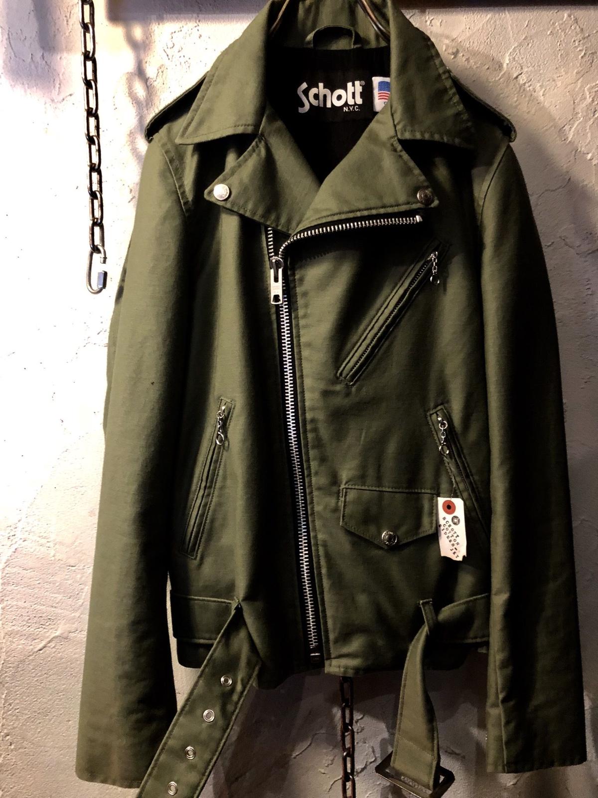 Schott RIDERS JACKET COTTON OLIVE極上美品Sスペシャルプライ...