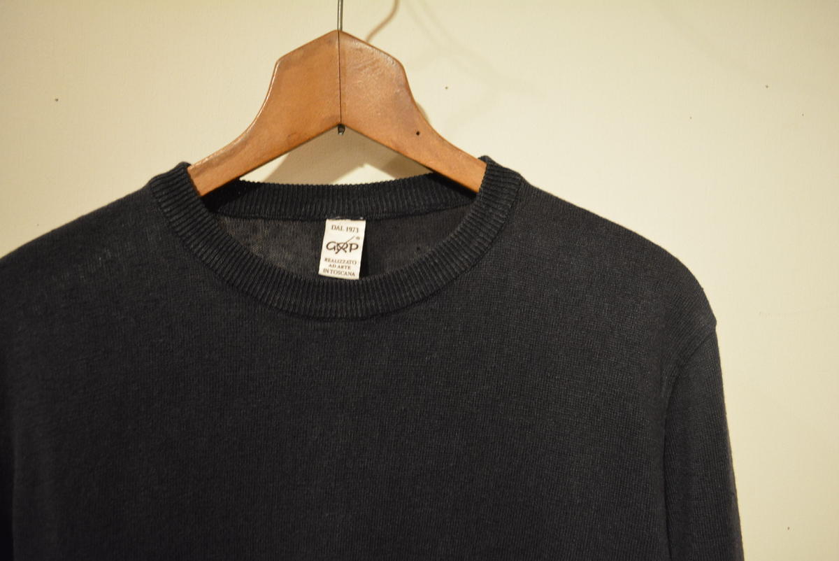 -grp- linen crew neck knit blue navy | credo ...