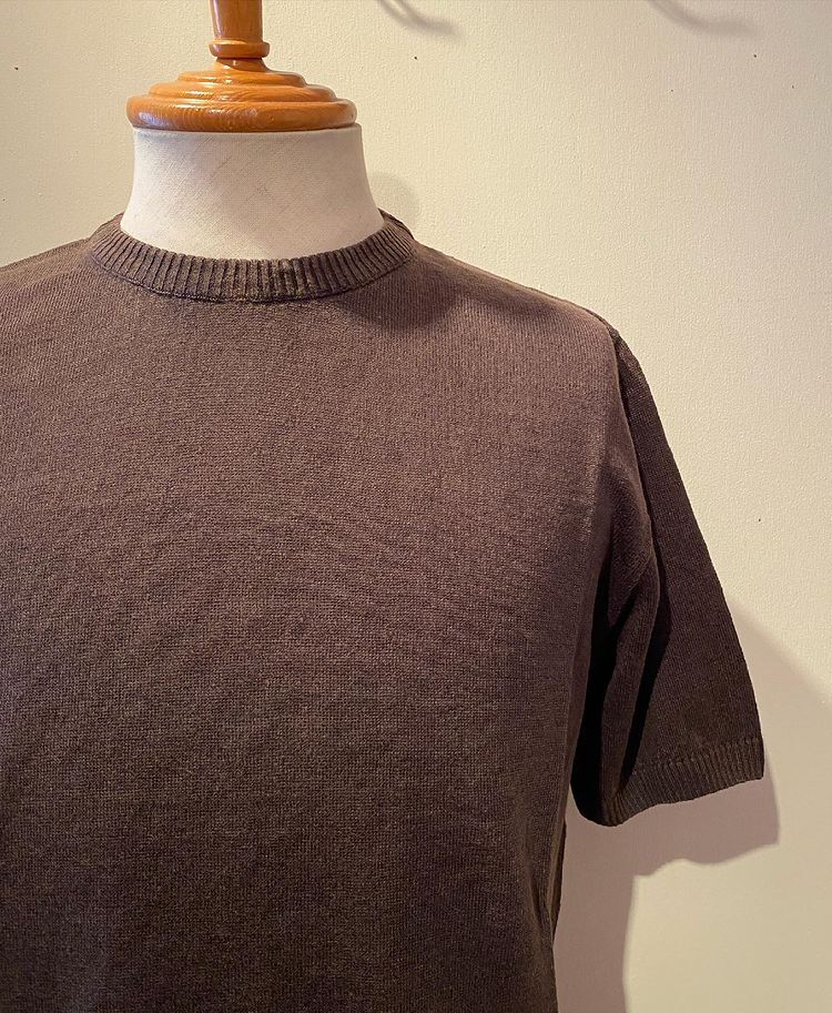-GRP- Linen S/S crew neck knit（MARRON/BROWN）