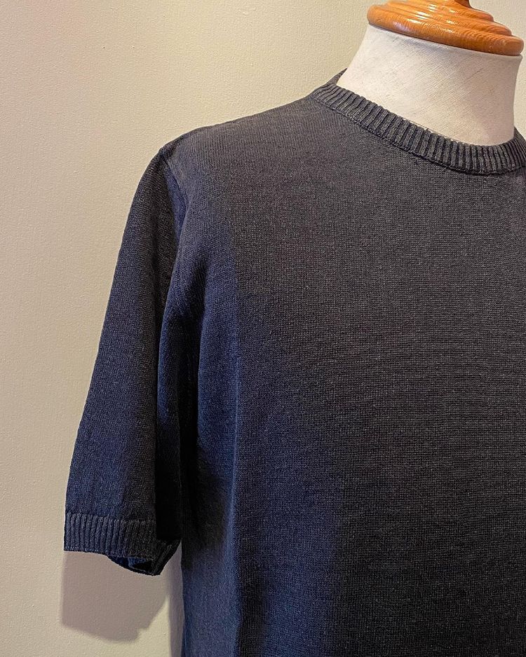 -GRP- Linen S/S crew neck knit（BLU/NAVY） | cred...