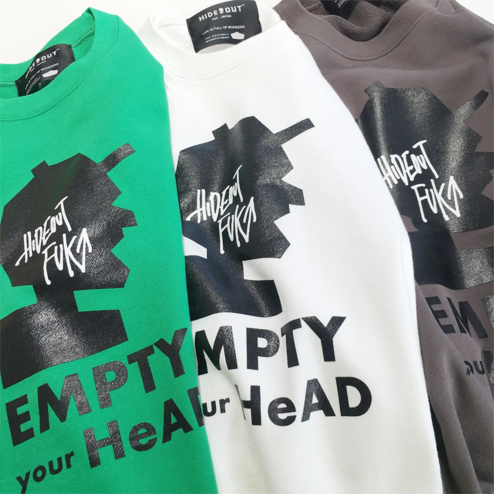 「EMPTY your HeAD」スウェット white/green/charcoal/M/L...