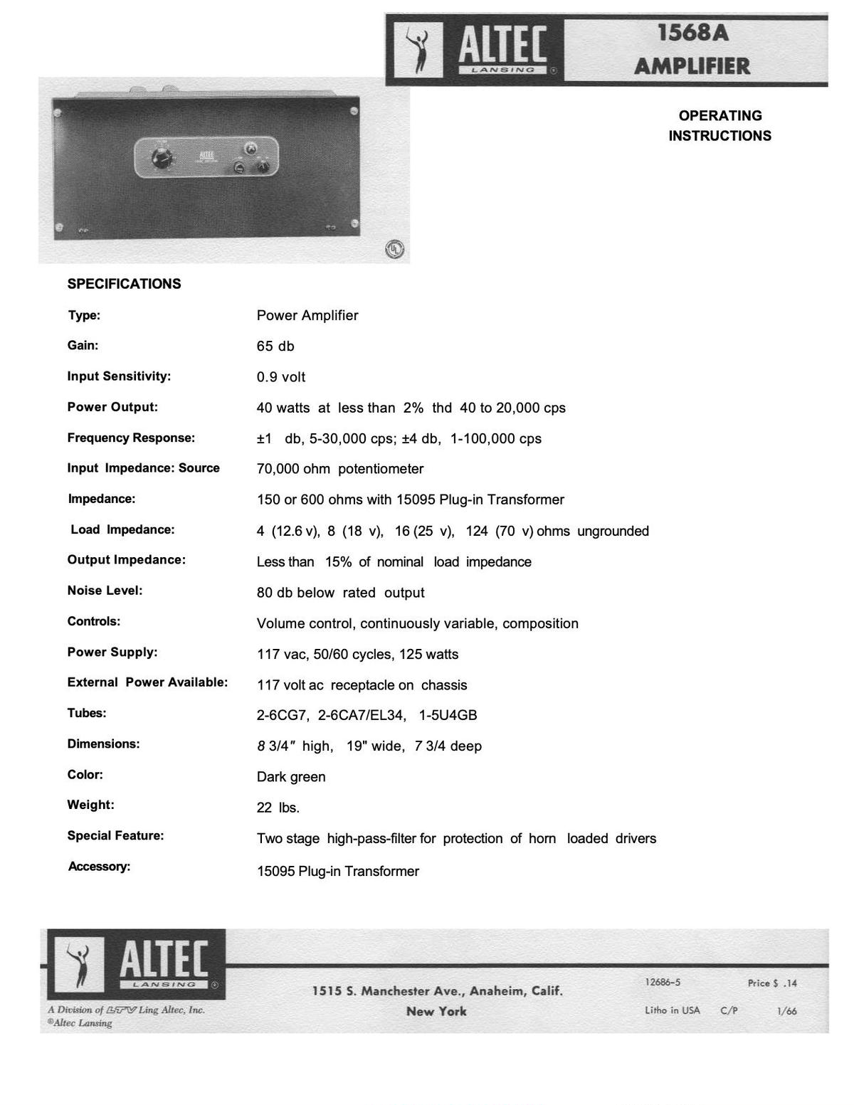 altec 1568a data PDF | module