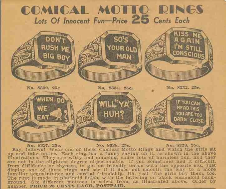 Circa 1940s Comical Motto Ring Size:16号 | mag...