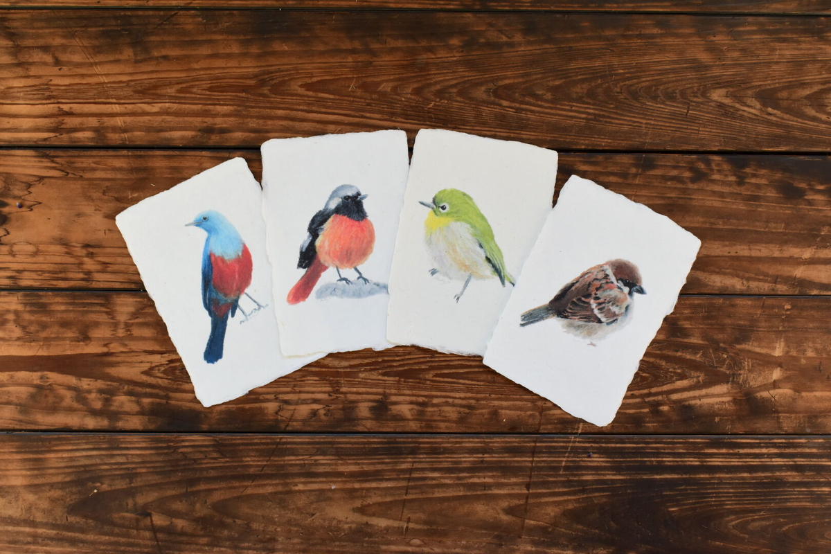 野鳥の和紙ハガキ（メジロ） | WASHI ORIORI