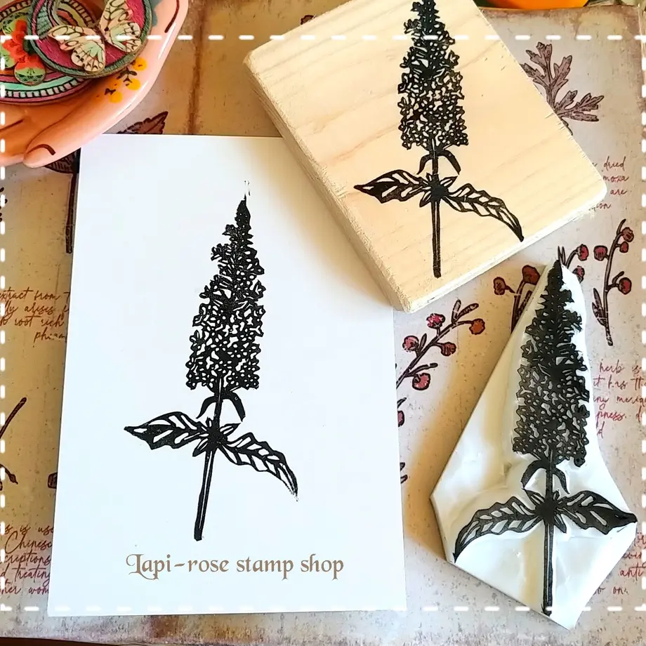 ブッドレアのスタンプ 取っ手つき 手彫り 消しゴムはんこ | LapiRose-plus