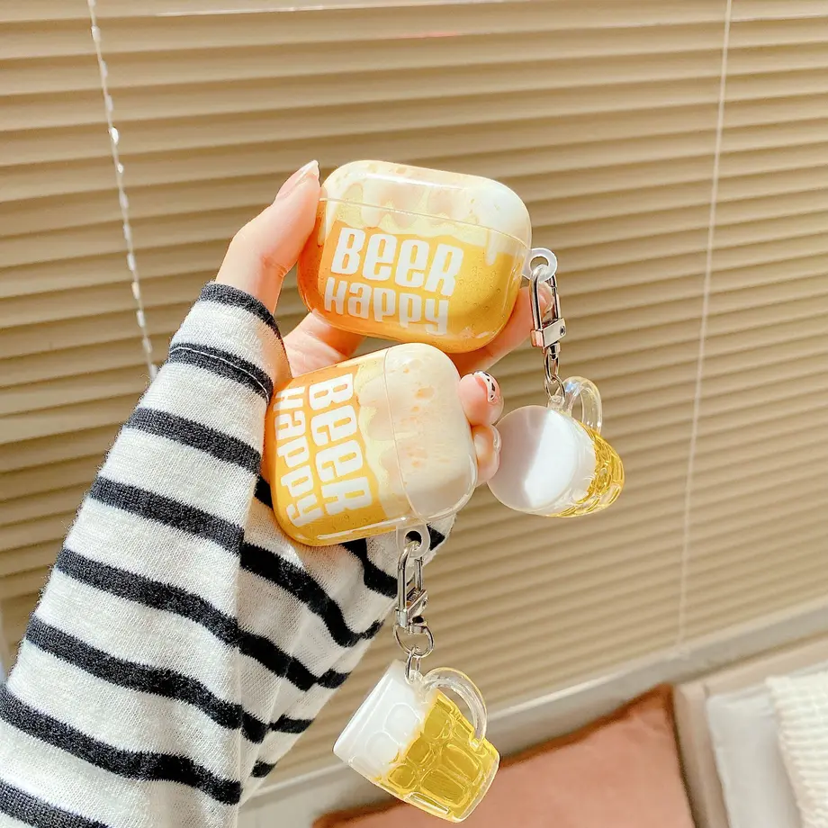 ビールカップ付き airpodsproケース BEER エアポッツカバー 飲み物デザイ...